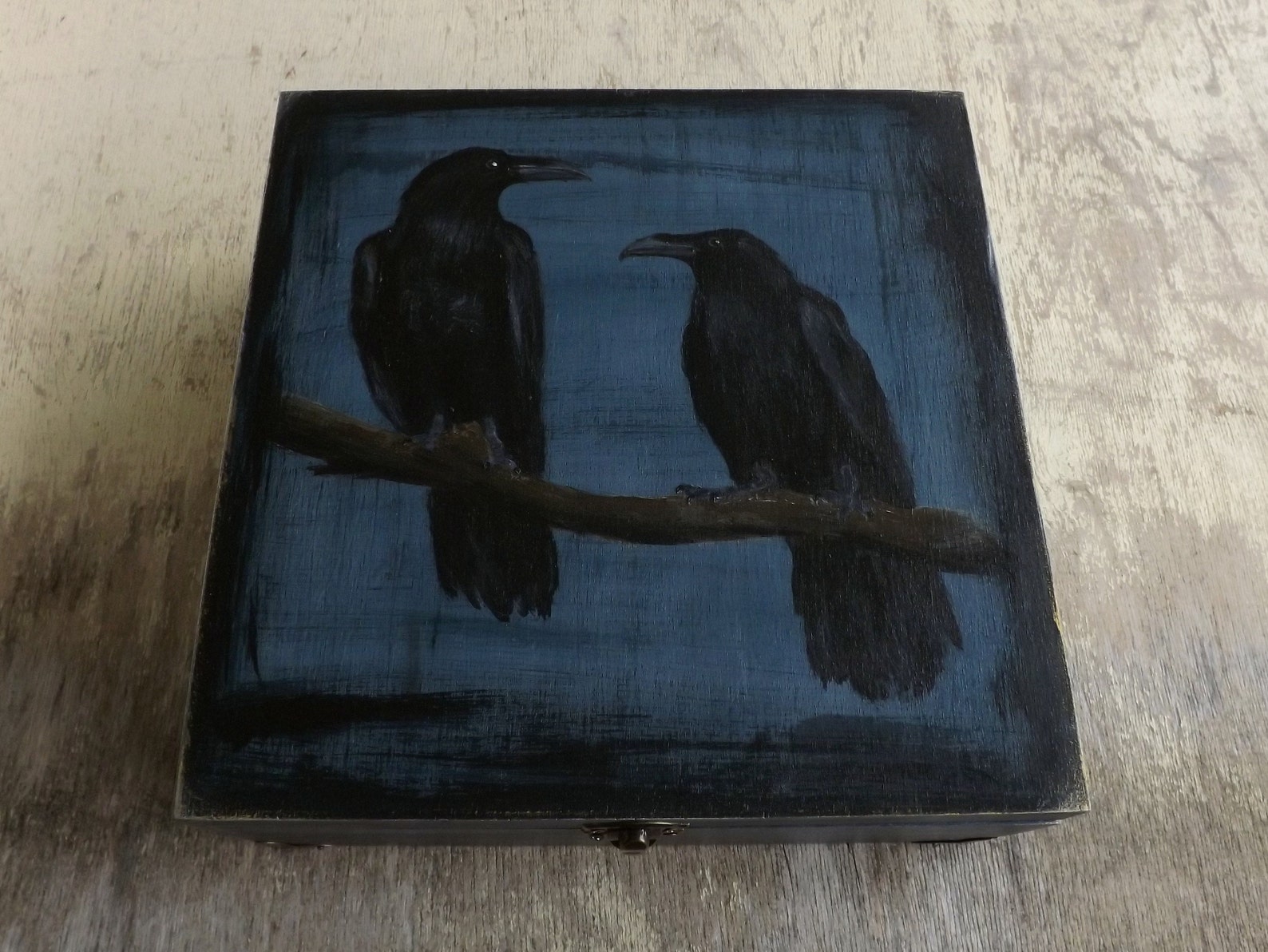 Big Wooden Tea Box Ravens in Blue Hand-paint Custom Wood - Etsy