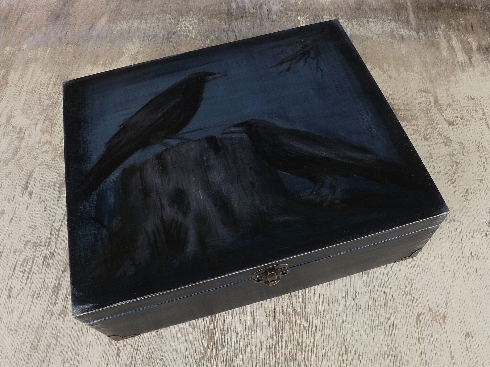Big Wooden Tea Chest Ravens in Blue Hand Painted Custom - Etsy