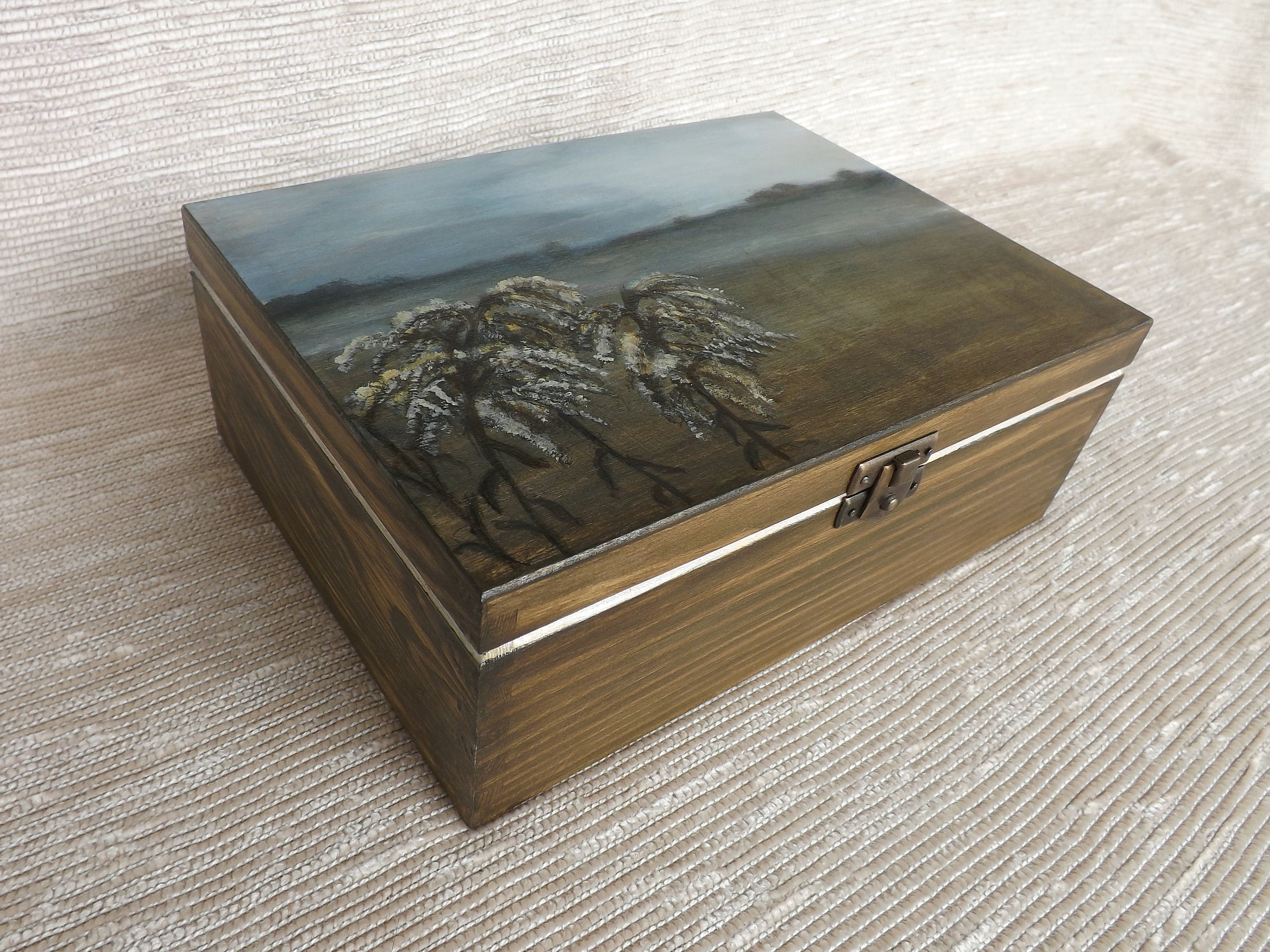 Wood Tea Box: Canadian Goldenrod, Hand-painted Custom Chest, Autumn ...