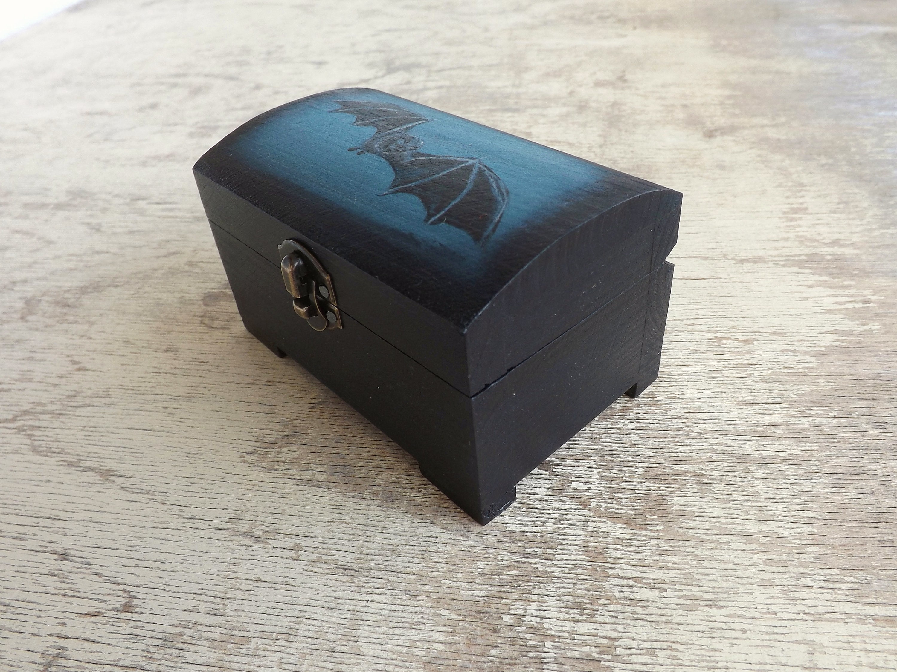 Wooden Tiny Trunk With Moth Hand Painted Custom Small Wood | Etsy