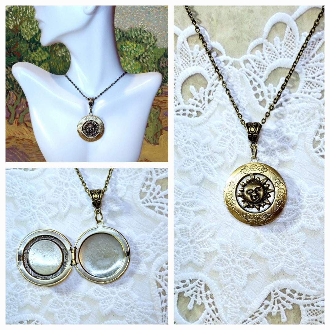 3D Bronze Sun Face Celestial Photo Locket - Etsy