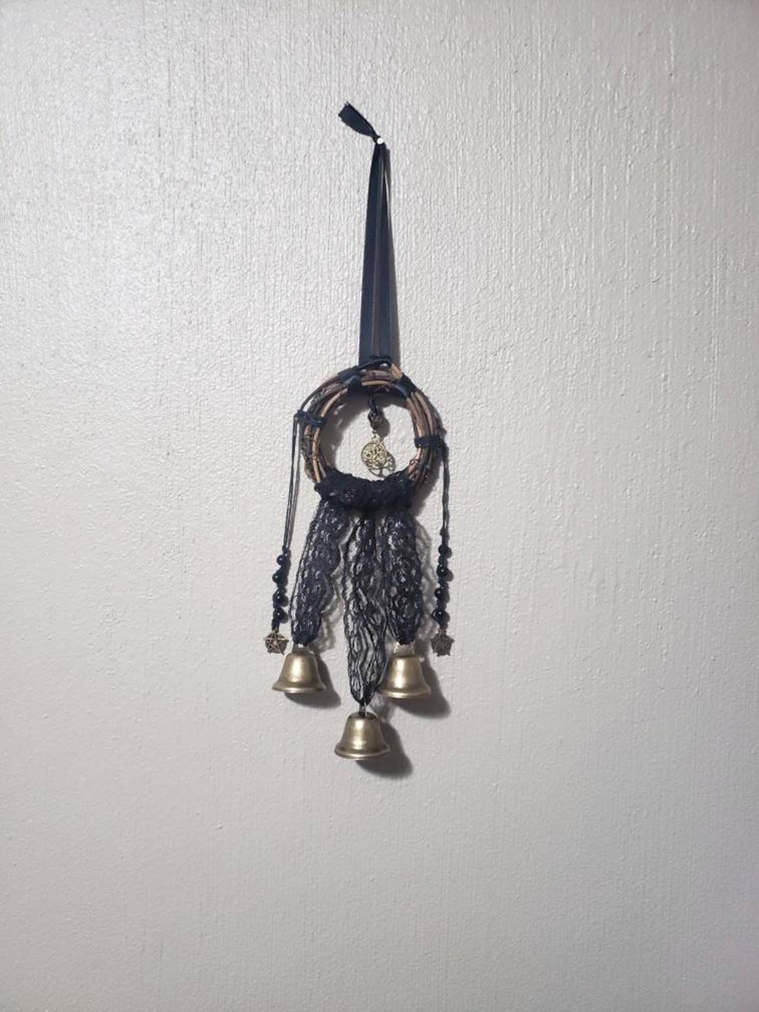 Bell Protection Door Charm Brass, Lace and Obsidian - Etsy