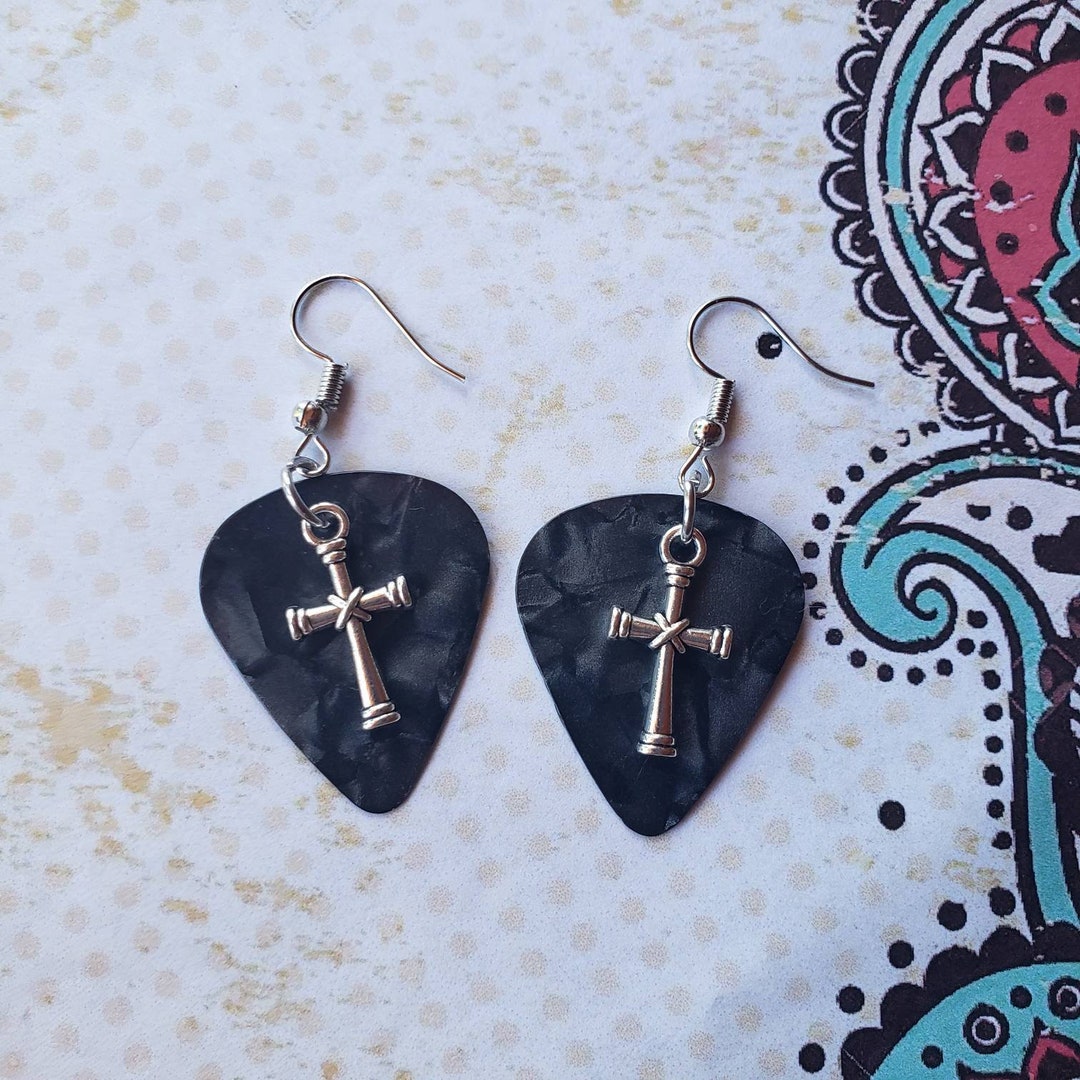 Gothic Guitar Pick With Cross Earrings - Etsy