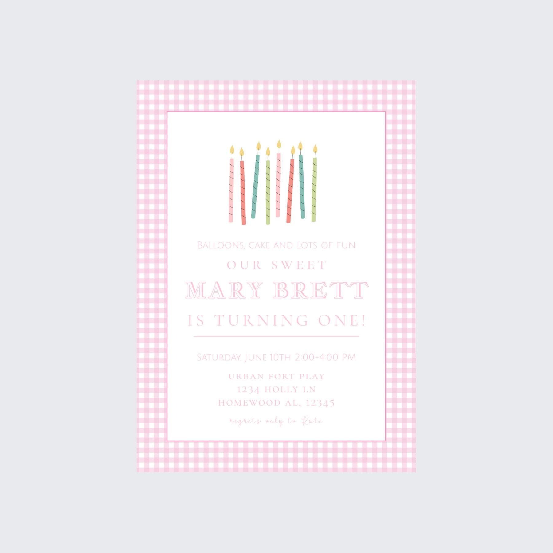 Classic PINK Gingham Girl Birthday Invitation | Pink and White Party ...