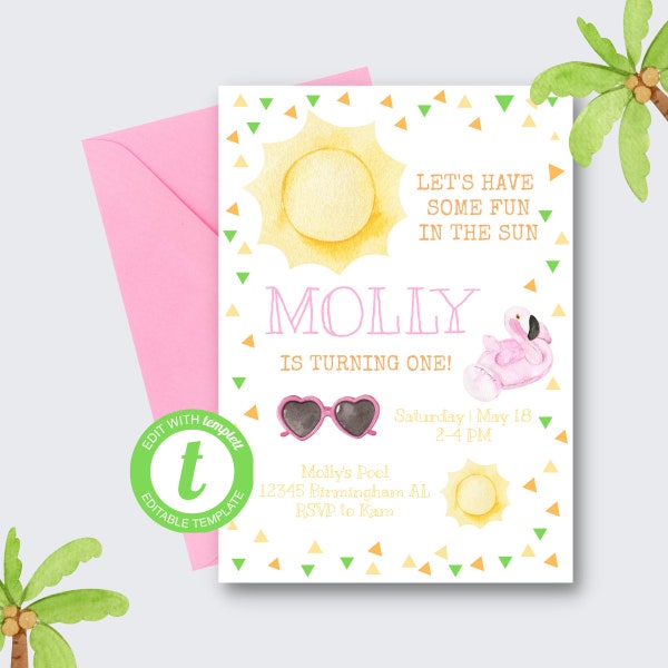 Pool Party Blue Birthday Invite Pool Summer Birthday Invite Summer Fun ...