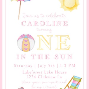 Fun in the Sun Birthday Invitation Watercolor ONE in the Sun Summer Fun ...