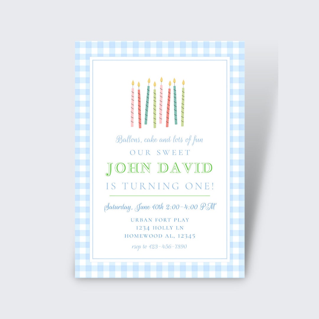 Classic First Birthday Boy | Blue Watercolor Birthday Invite | Instant ...