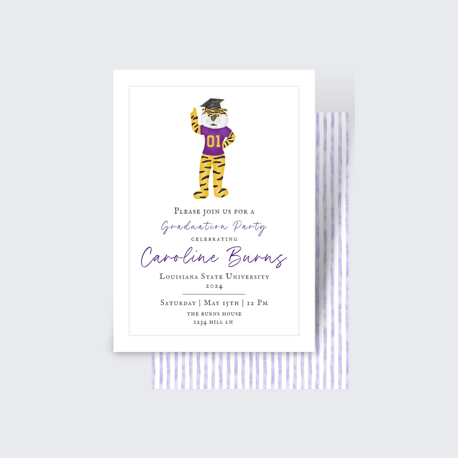 Purple and Gold Graduation Invite | Tiger Graduation | College ...