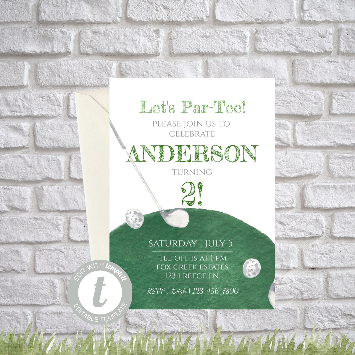 Golf Birthday Invitation Watercolor Let's Par-tee | Etsy