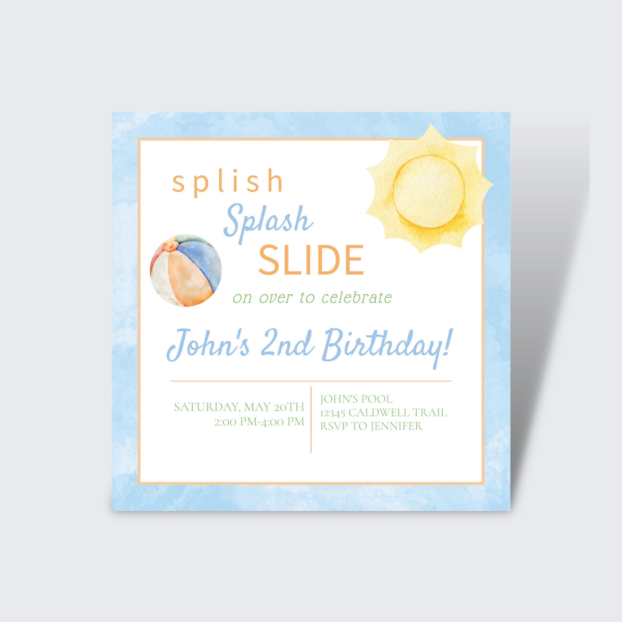 Boy Summer Birthday Invitation Template | Pool Party Summer Invite ...