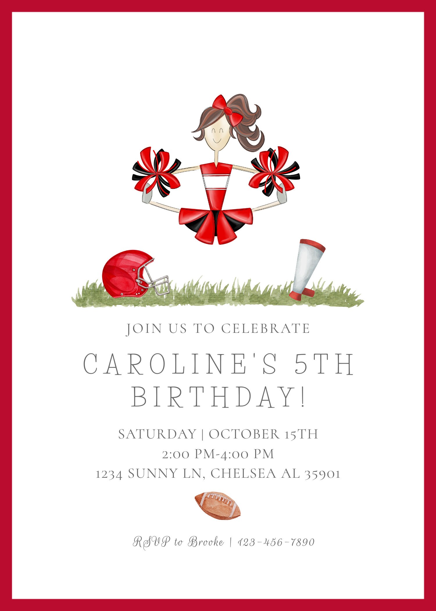 Red Cheerleader Birthday Invite | Cheer Birthday Invite | Instant ...
