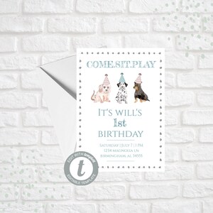 First Birthday Party Invite | Dog Theme Birthday Party | Watercolor ...