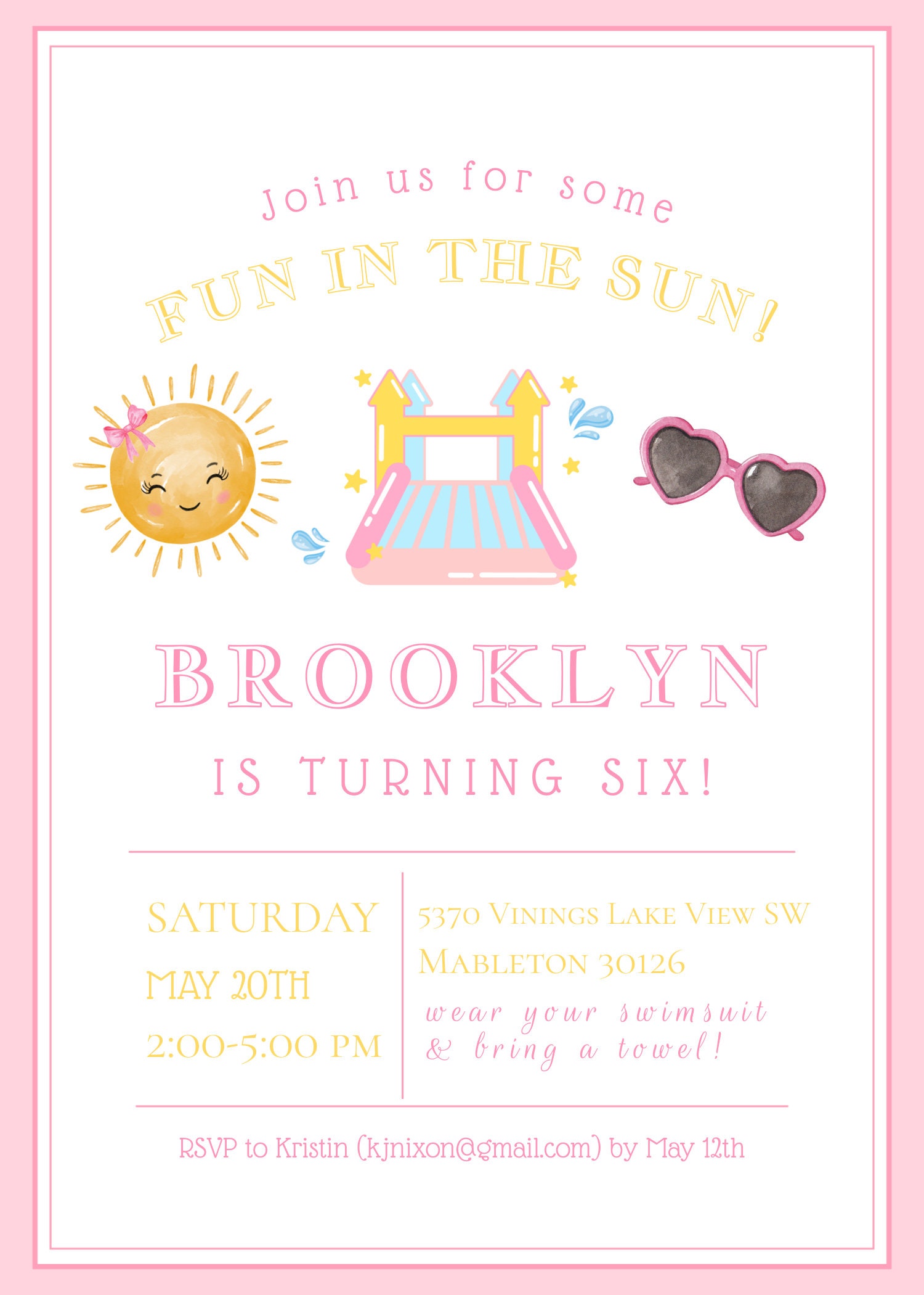 Pool Party Pink Birthday Invite Pool Summer Birthday Invite Summer Fun ...