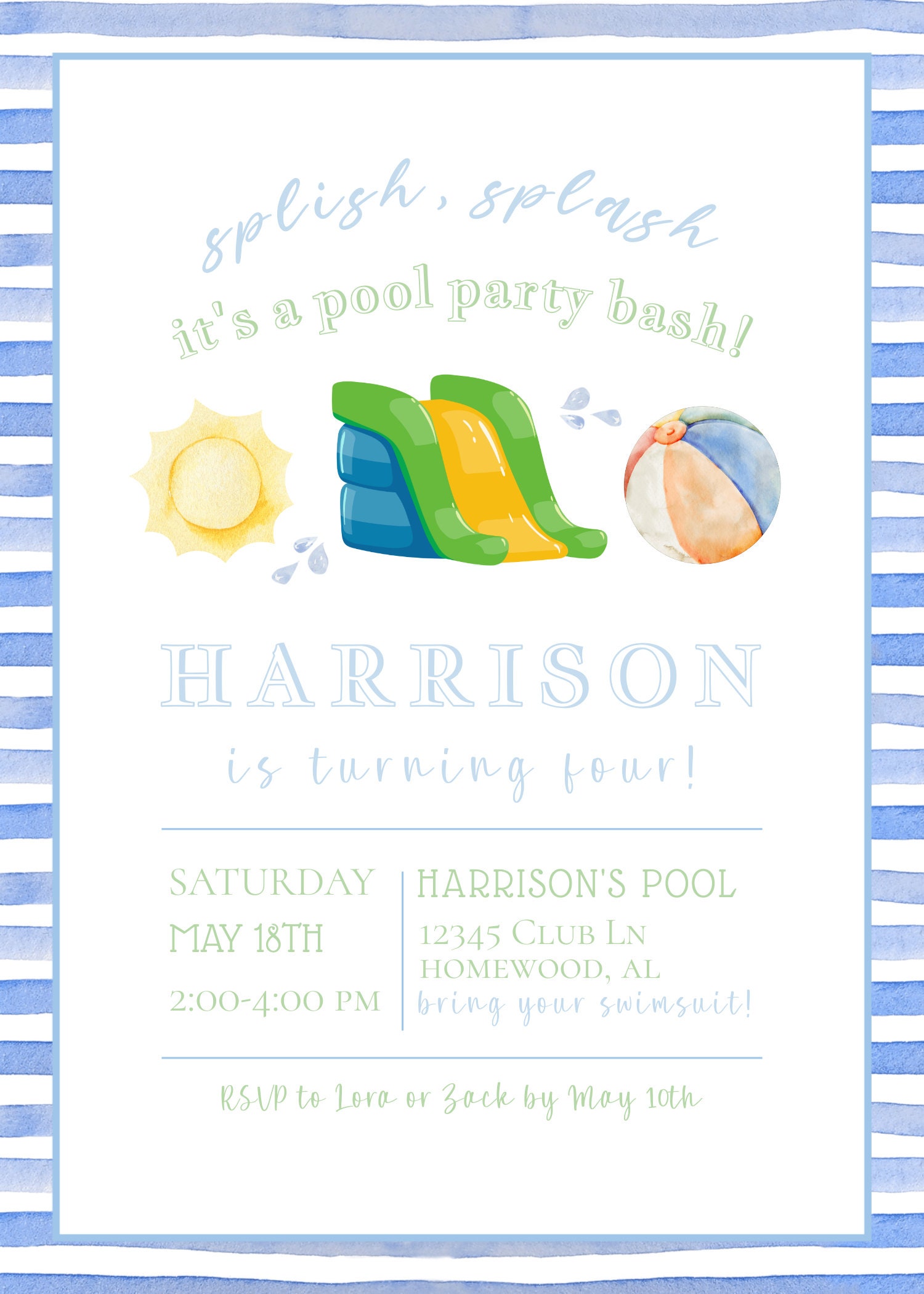 Pool Party Blue Birthday Invite | Pool Summer Birthday Invite | Summer ...
