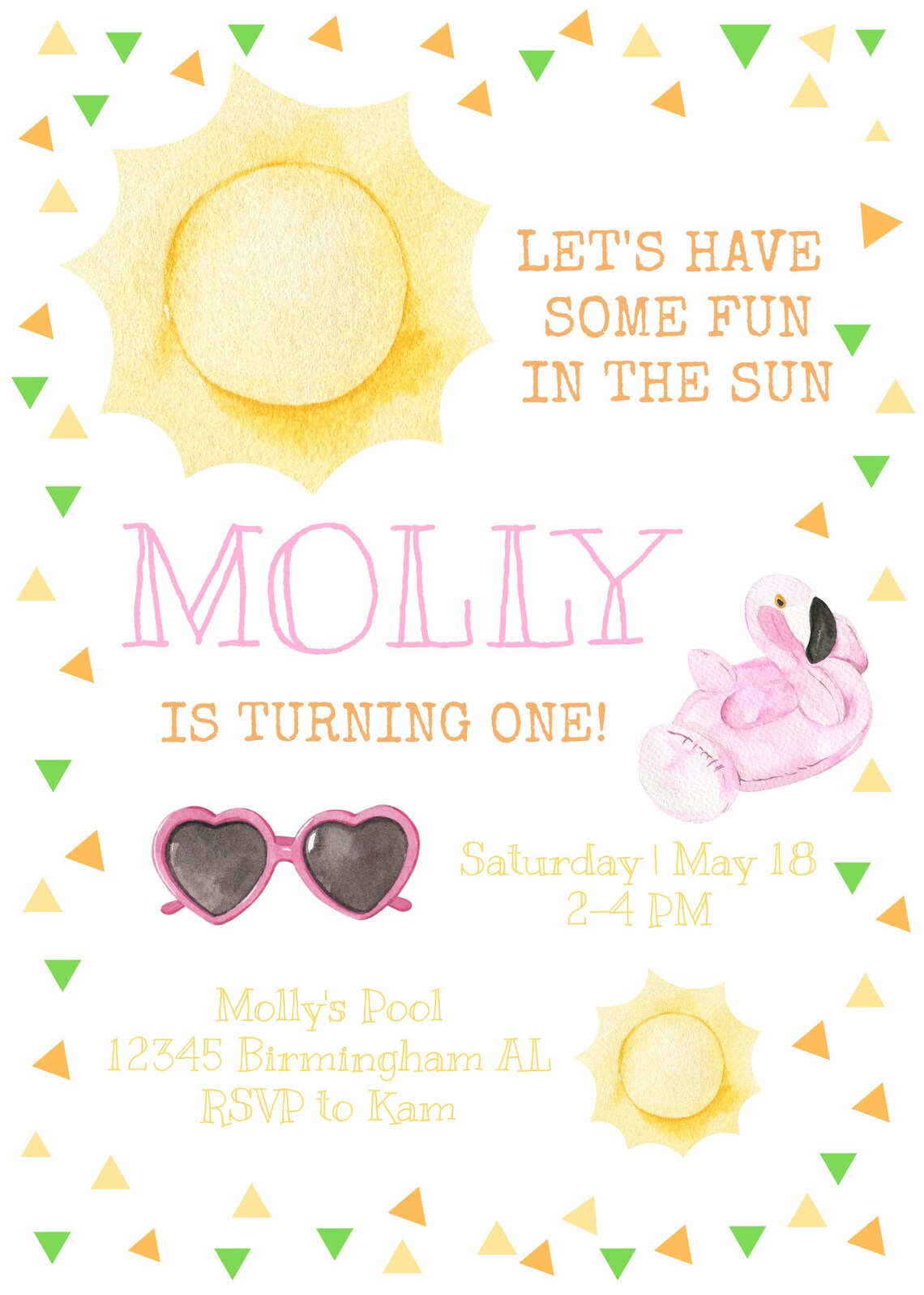 Summer Birthday Invitation Watercolor Fun in the Sun - Etsy