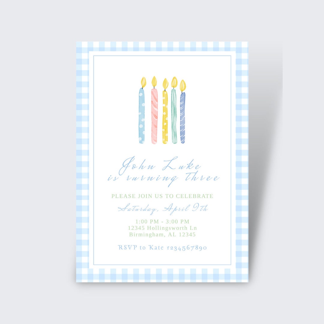 Classic Gingham Boy Birthday Invitation | Digital Download | Editable ...