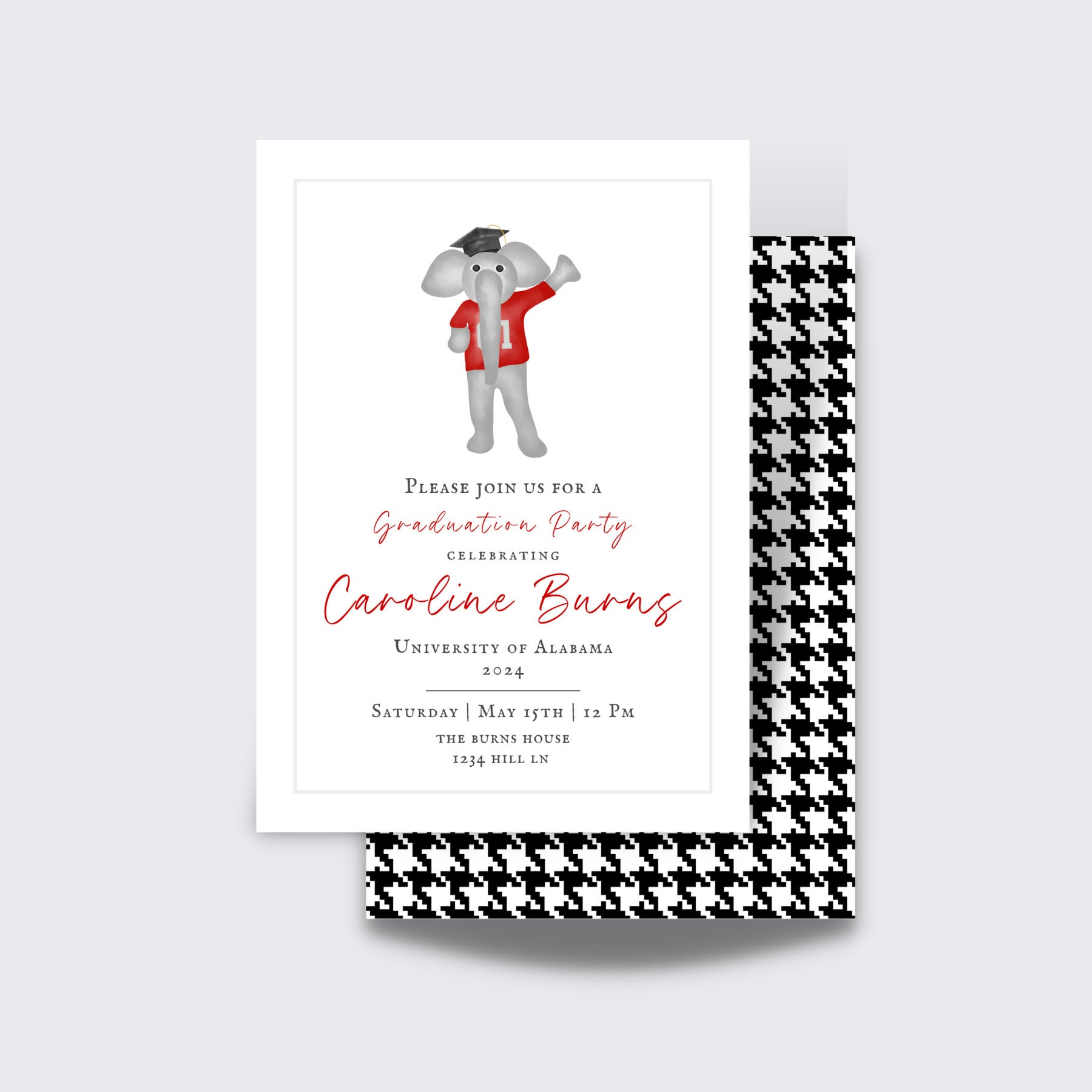 Red and Black Graduation Invite | Elephant and White Graduation ...