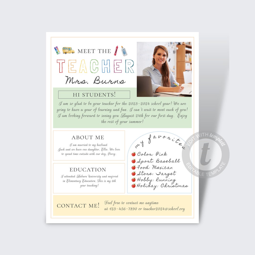 Meet the Teacher Letter Printable Back to School Note Teacher ...