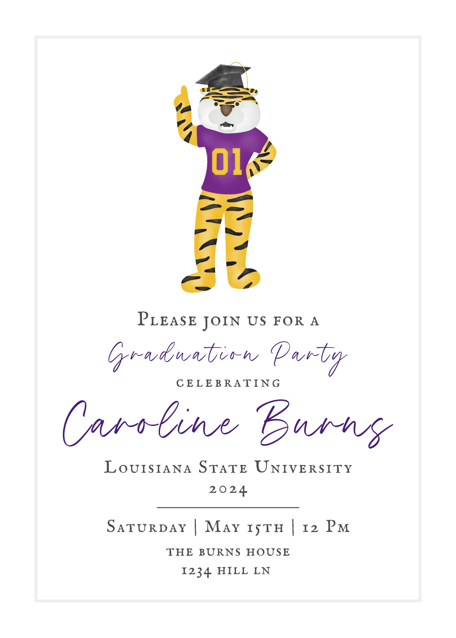 Purple and Gold Graduation Invite | Tiger Graduation | College ...