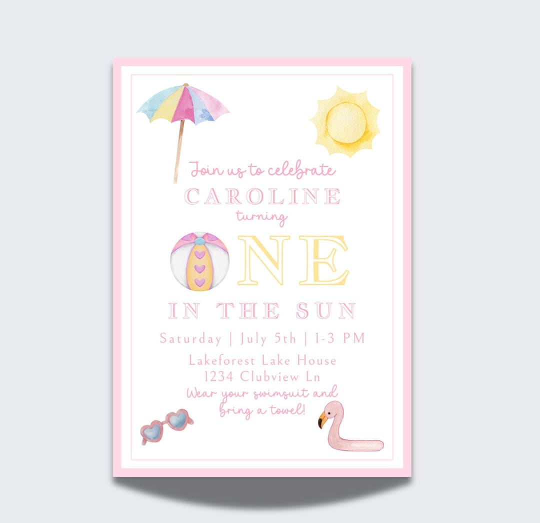 Fun in the Sun Birthday Invitation | Watercolor ONE in the Sun | Summer ...