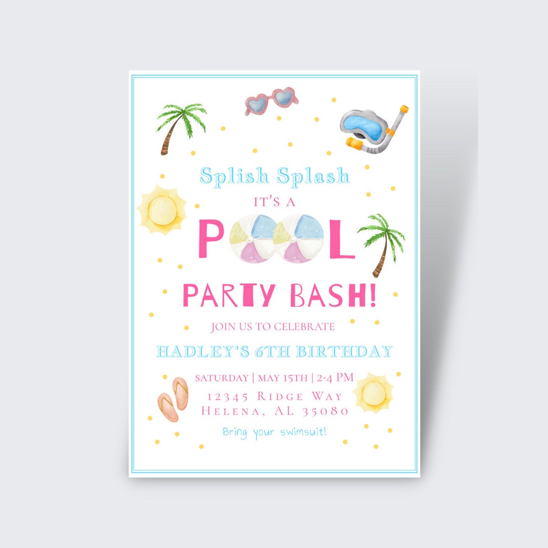 Pool Party Birthday Invite | Pool Summer Birthday Invite | Summer Fun ...