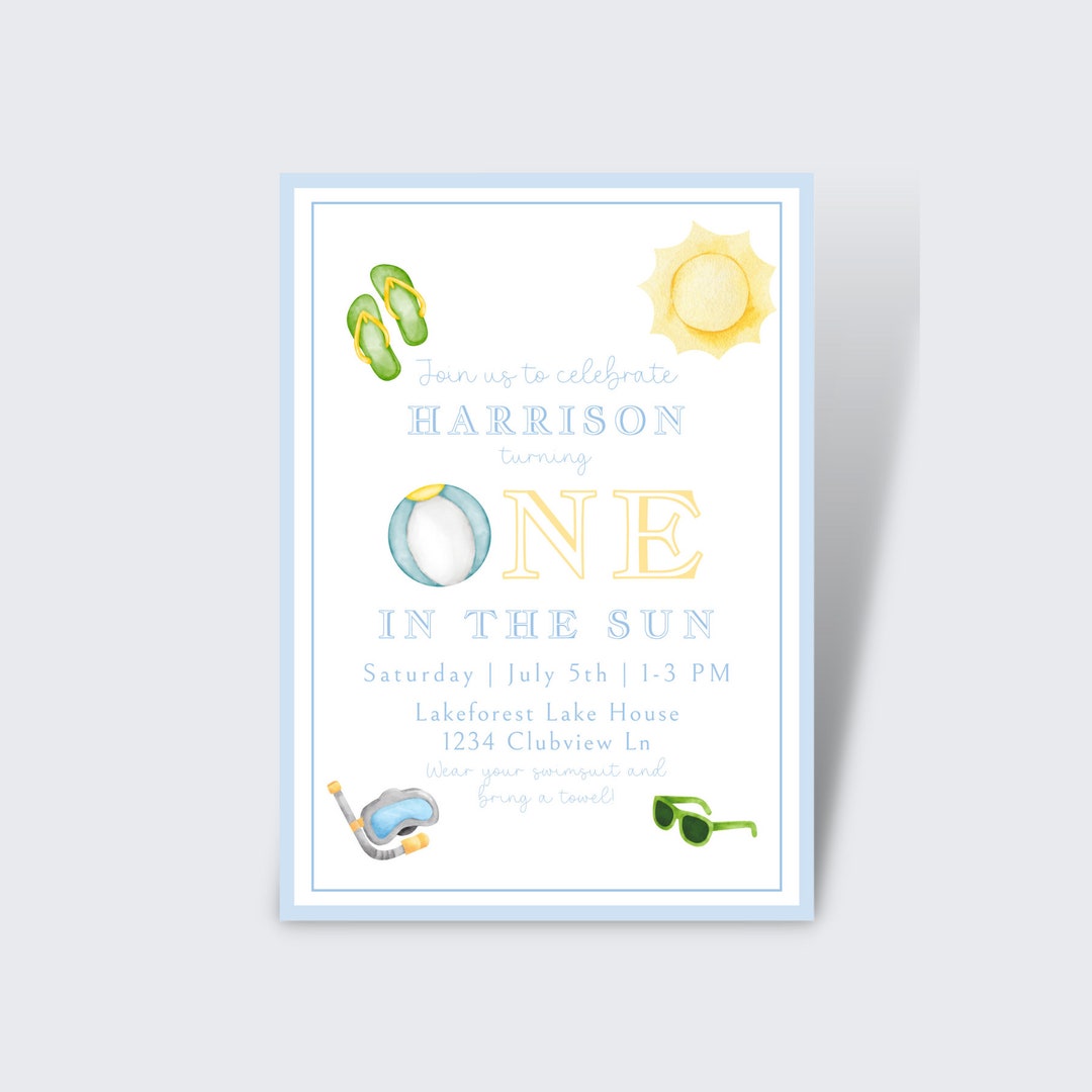 Fun in the Sun Birthday Invitation | Watercolor ONE in the Sun | Summer ...