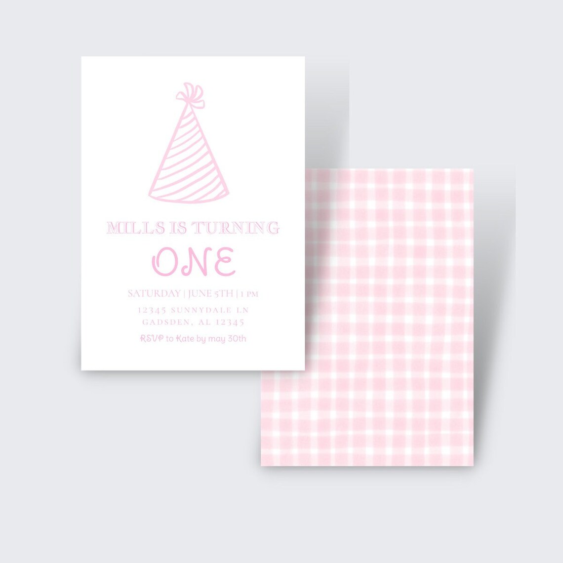 Classic PINK Gingham Girl Birthday Invitation | Digital Download ...