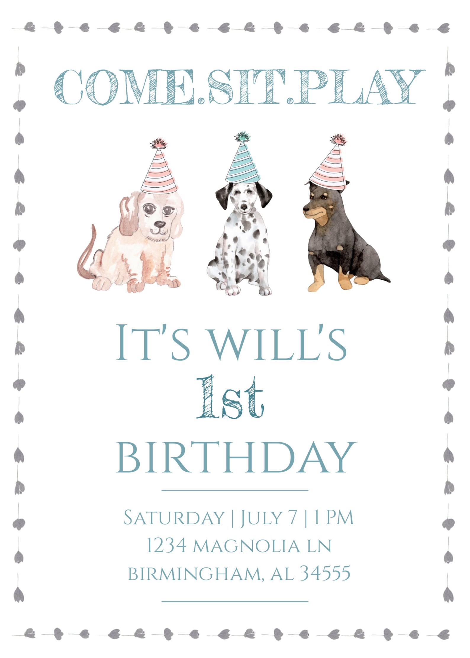 First Birthday Party Invite Dog Theme Birthday Party | Etsy