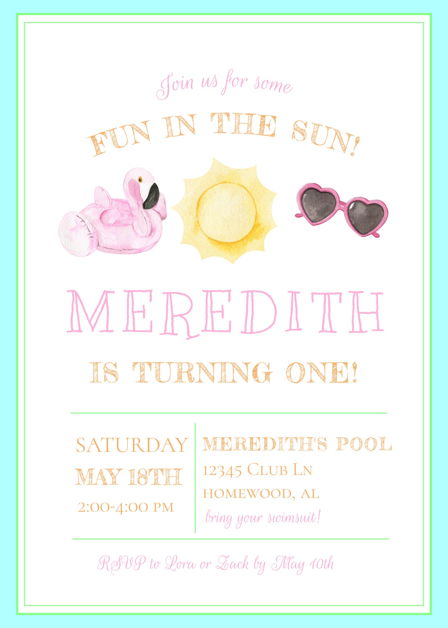Fun in the Sun Birthday Invitation Watercolor Fun in the Sun Summer Fun ...
