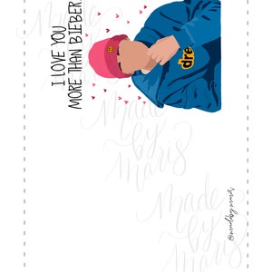 PRINTABLE Justin Bieber Card - Instant Download - Valentines Day Card ...