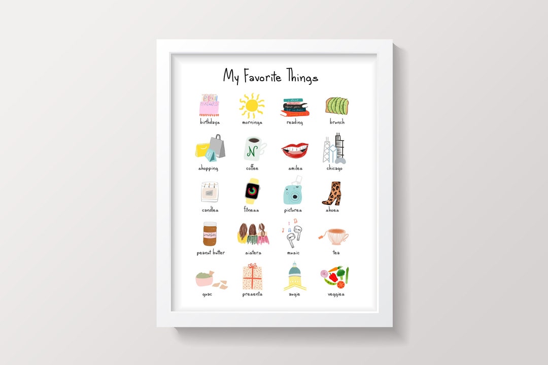PERSONALIZED Favorite Things Art Print | 20 Custom Hand Drawn Images ...
