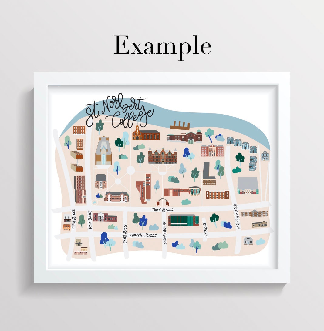 CUSTOM Campus Map Choose Your Campus Map Art Made To Order - Etsy México
