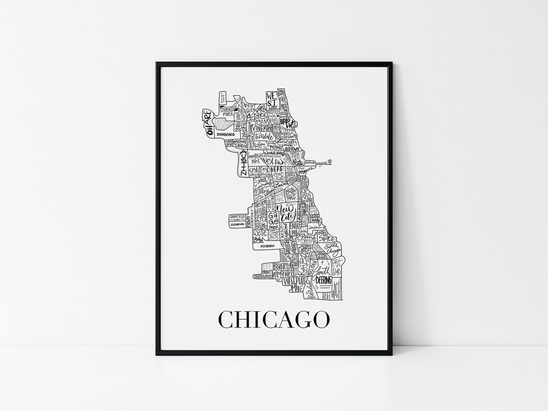 Chicago Neighborhood Map Print | Chicago Illinois Map | 8x10 Chicago ...
