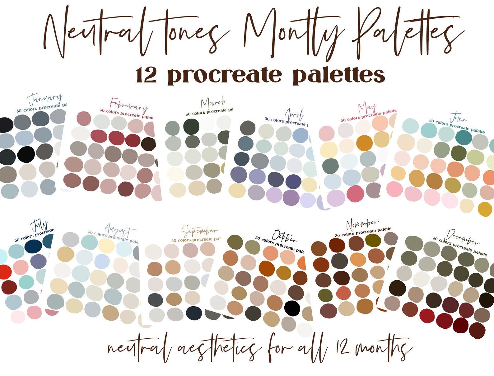Monthly Neutrals 12 Procreate Color Palettes / Ipad Procreate - Etsy