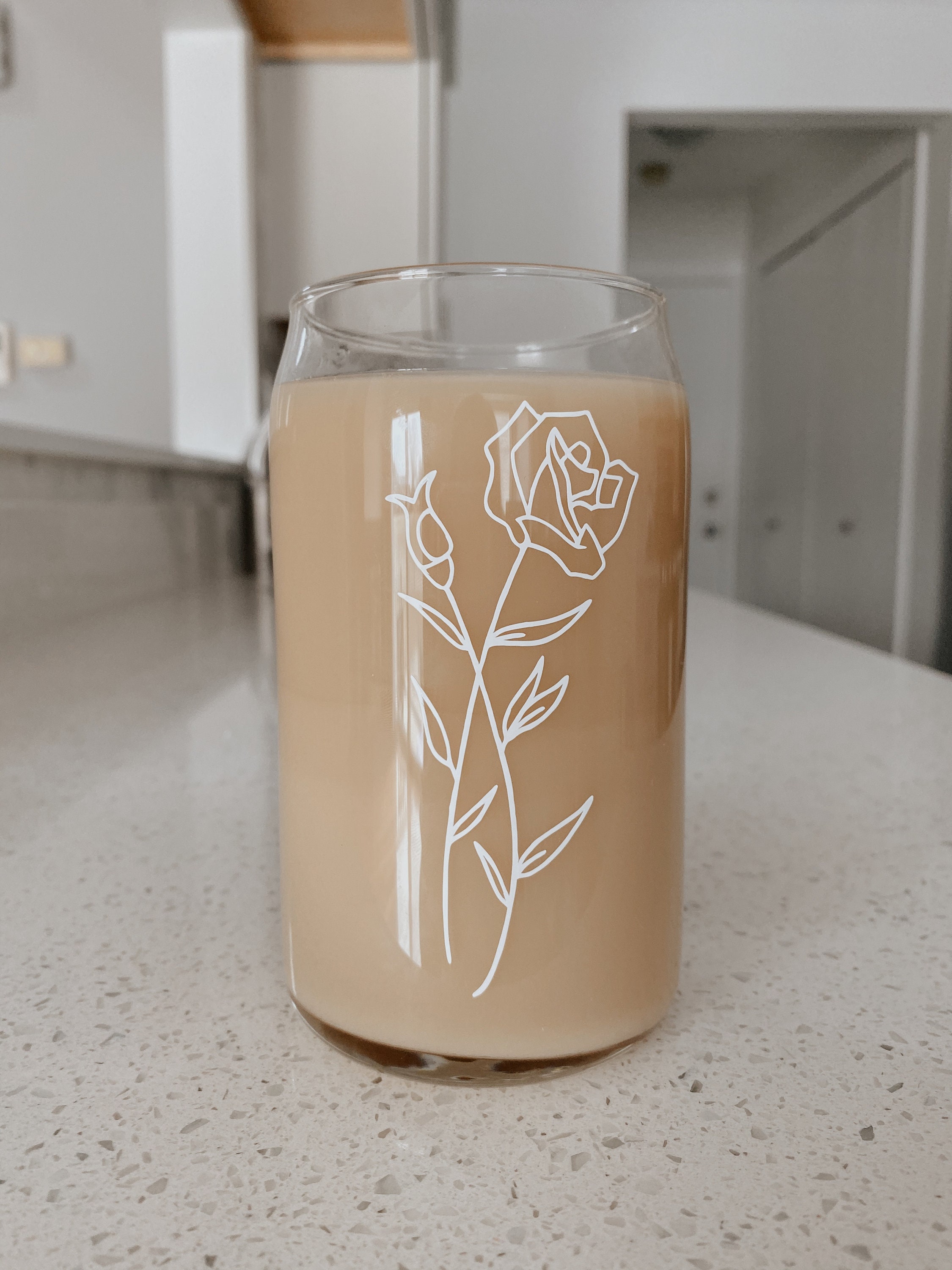 Rose Floral Beer Can Glass 16 oz Calligraphy Drinking Glass | Etsy