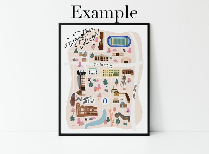 CUSTOM Campus Map Choose Your Campus Map Art Made to Order | Etsy