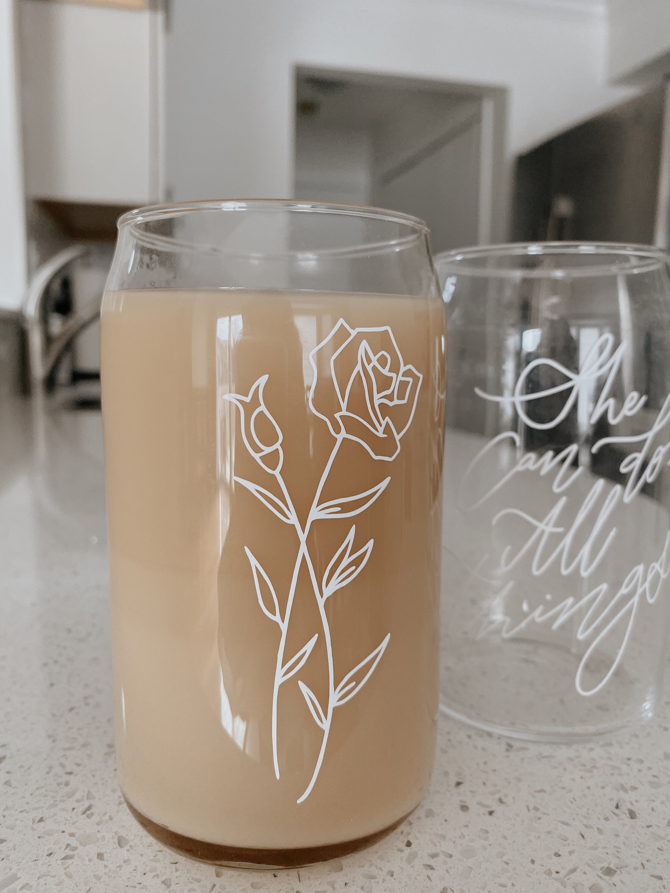 Rose Floral Beer Can Glass 16 oz Calligraphy Drinking Glass | Etsy
