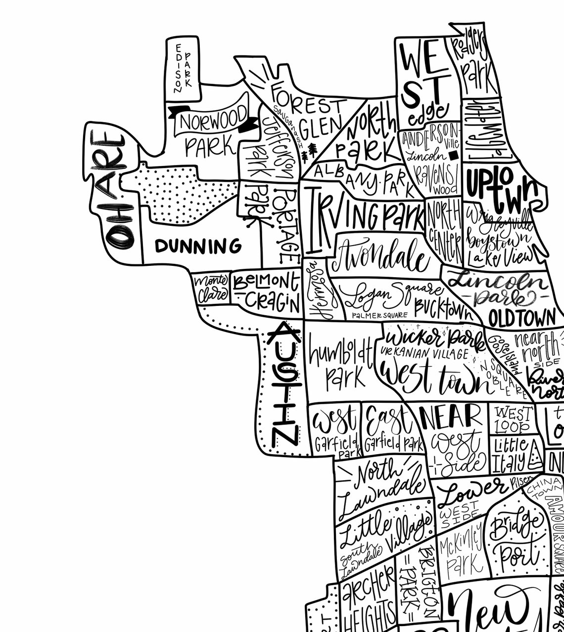 Chicago Neighborhood Map Print | Chicago Illinois Map | 8x10 Chicago ...