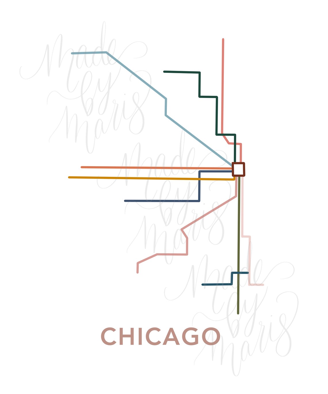 Chicago CTA Map: Warm PRINTABLE Chicago Map Chicago CTA Map - Etsy