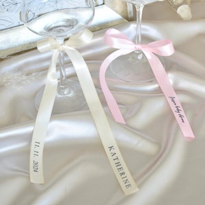 Personalized 15mm Wine Glass Ribbon, Custom Wedding Champagne Glass Bow ...
