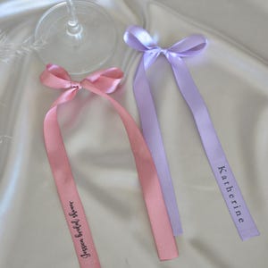 Personalized 15mm Wine Glass Ribbon, Custom Wedding Champagne Glass Bow ...