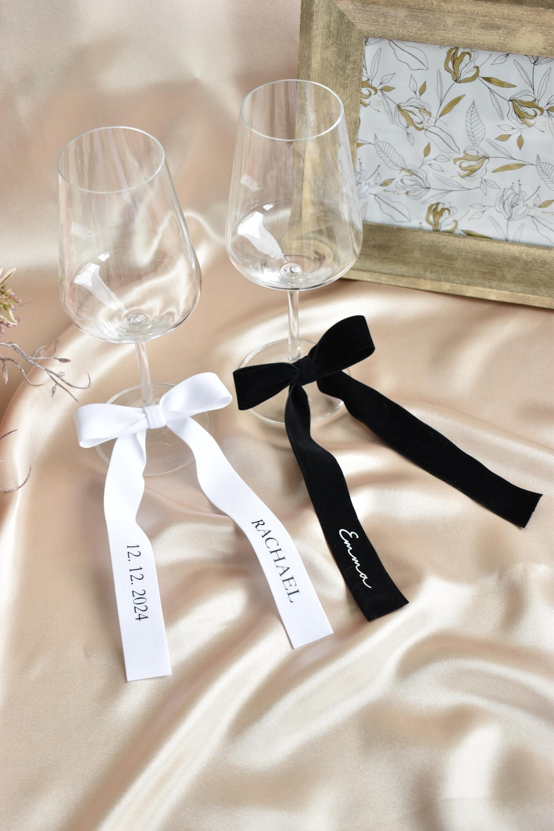 Velvet Wine Glass Ribbon, Custom Party Velvet Champagne Glass Ribbon ...