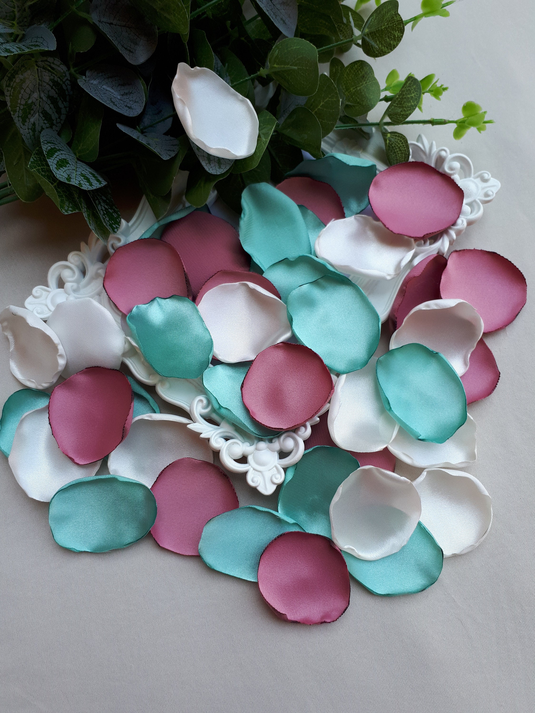 Hot Pink Rose Petals Turquoise Flower Petals Ivory Handmade | Etsy