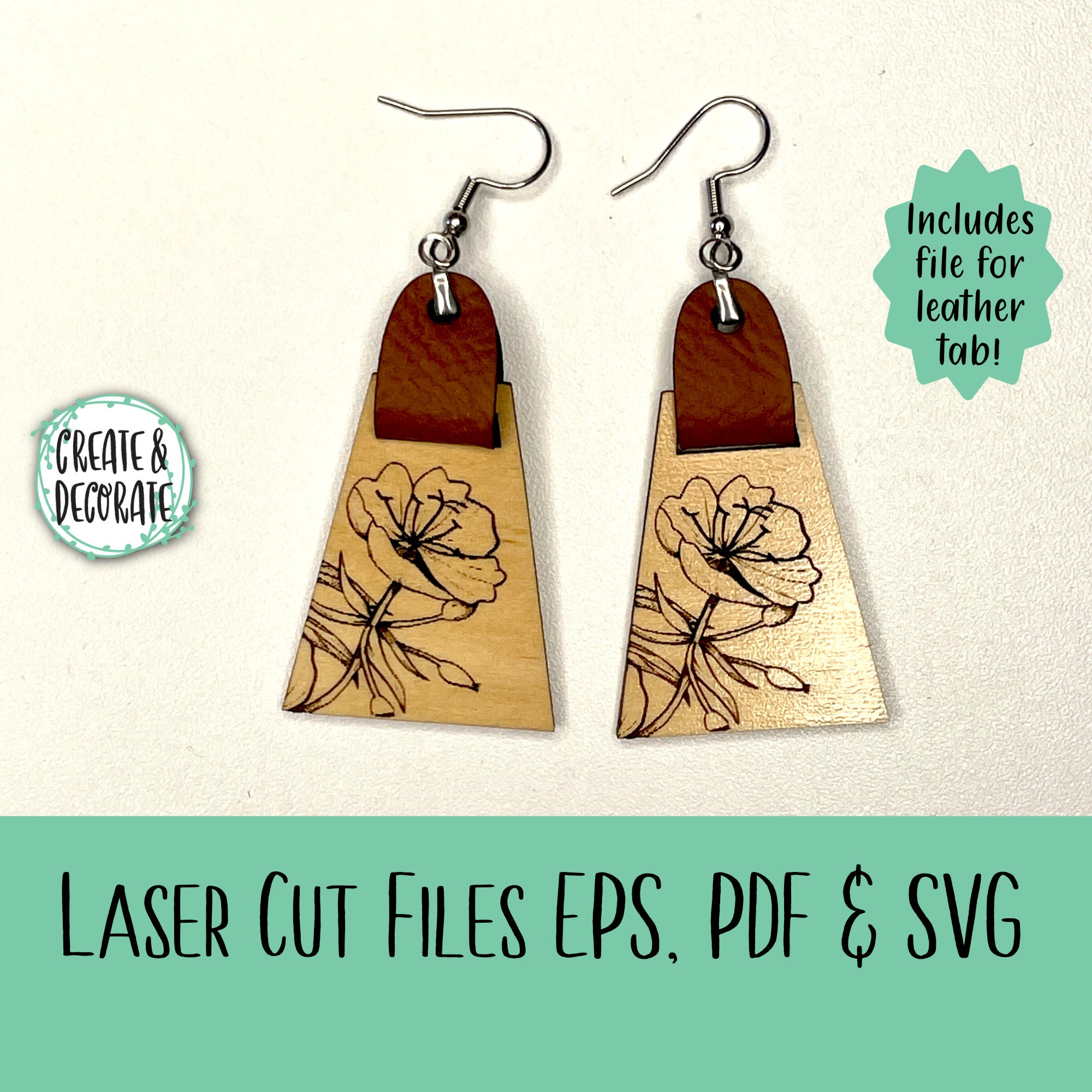 Earring Laser Cut Digital Files. Trapezoid With Floral Engraving. SVG ...