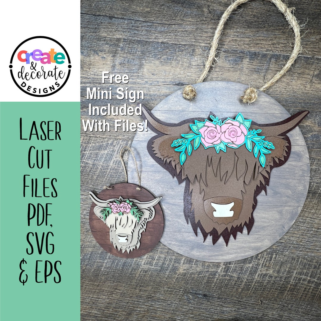 Highland Cow Round Sign Laser Cut Files Svg, Pdf, Eps - Etsy