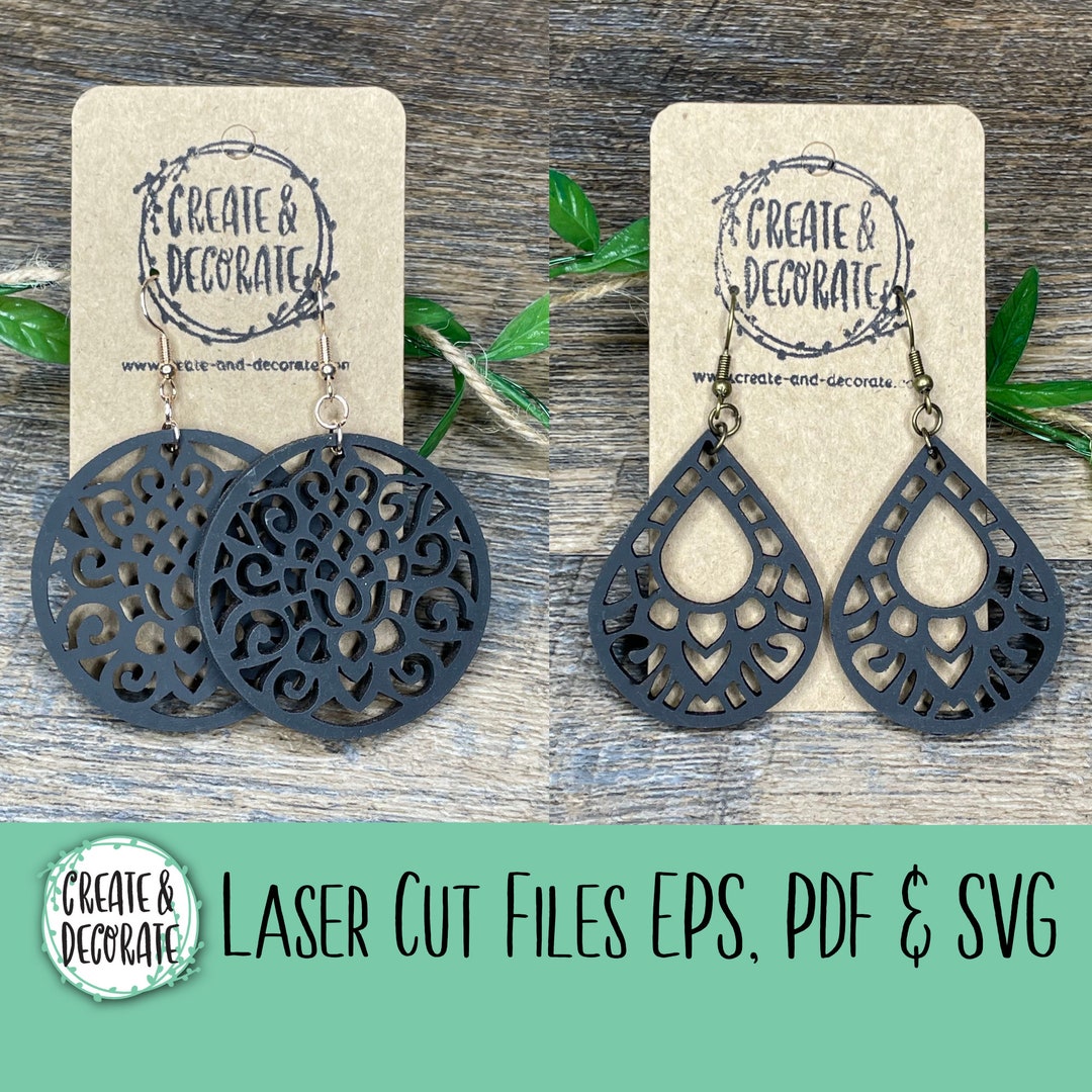 Earring Laser Cut Digital Files. Round and Teardrop Designs. SVG, EPS ...