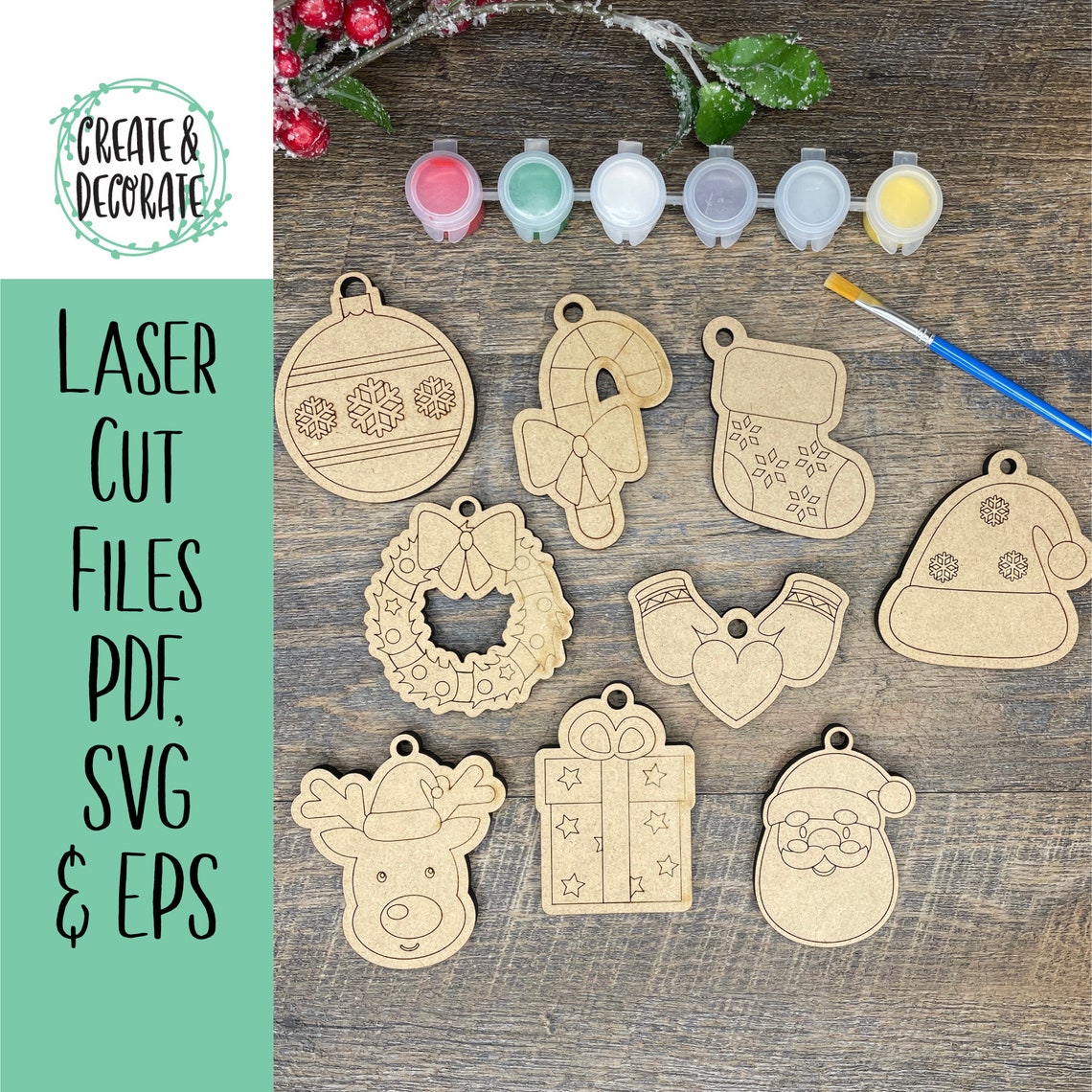 Christmas Ornaments for DIY Craft Kits, Kids Coloring Kits Laser Cut ...