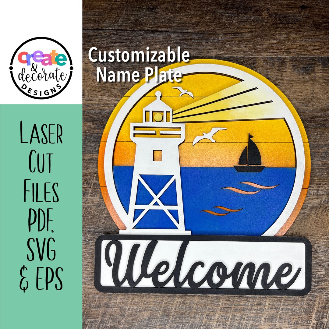 Lighthouse Round Sign Laser Cut Files Svg, Pdf, Eps - Etsy