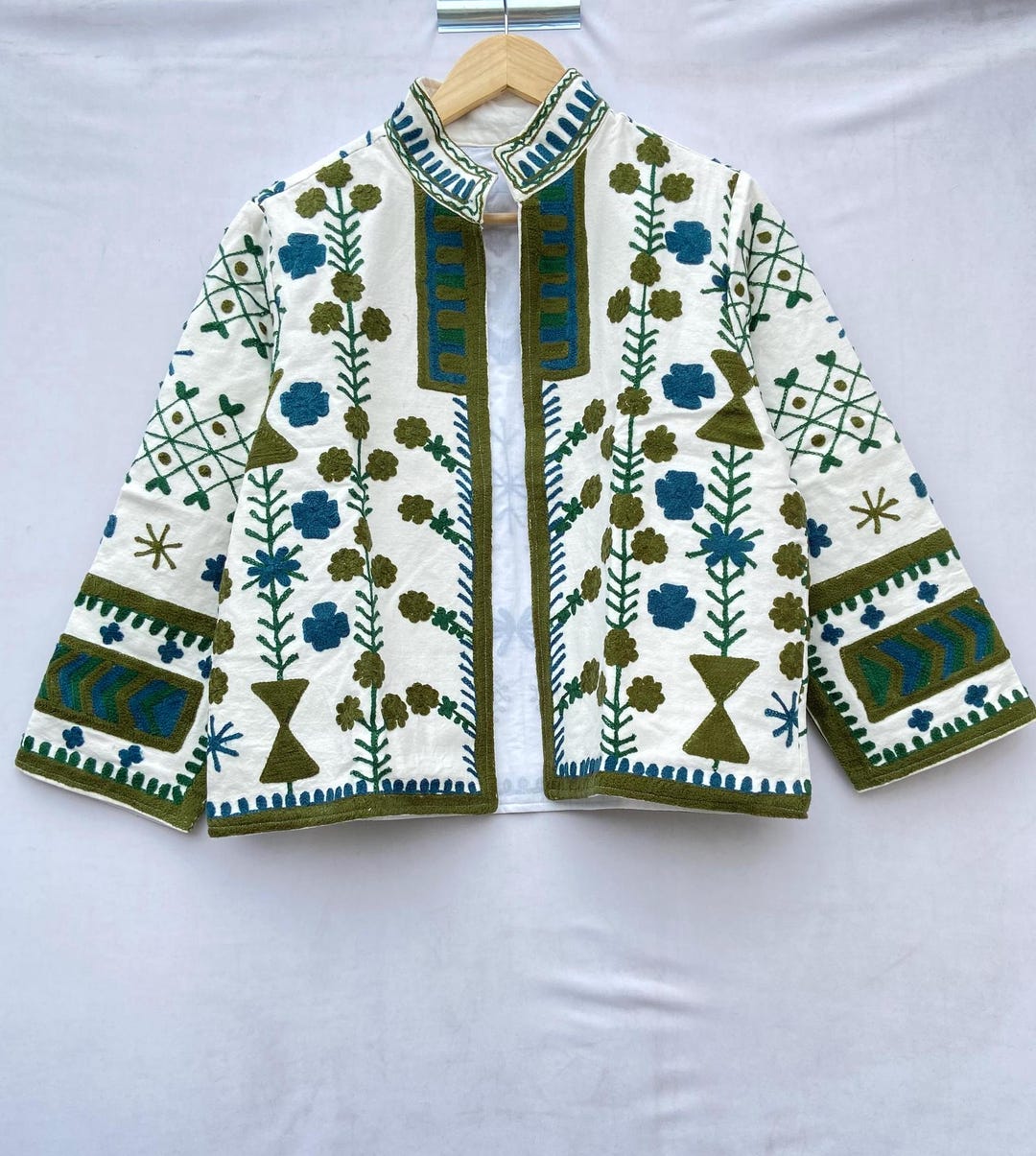 Handmade Suzani Embroidered Cotton Jacket, Indian Boho Coat - Etsy