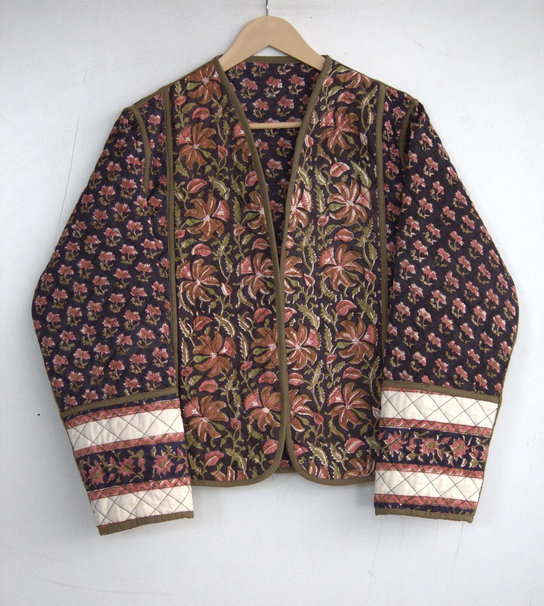 Handmade Block Print Quilted Jacket, Reversible Floral Coat - Etsy